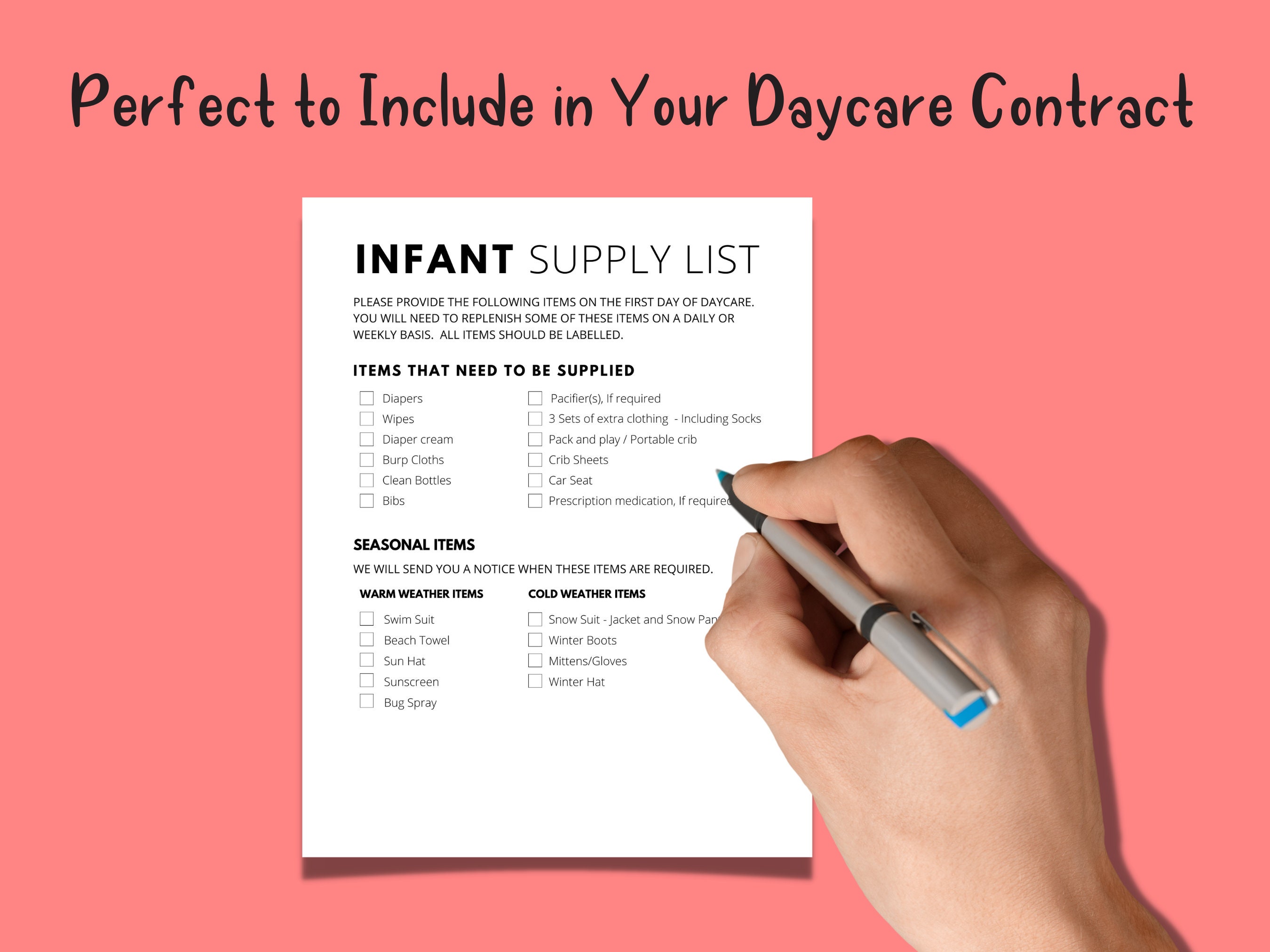 Infant Daycare Supply List for Home Daycare & Childcare Centers - Etsy