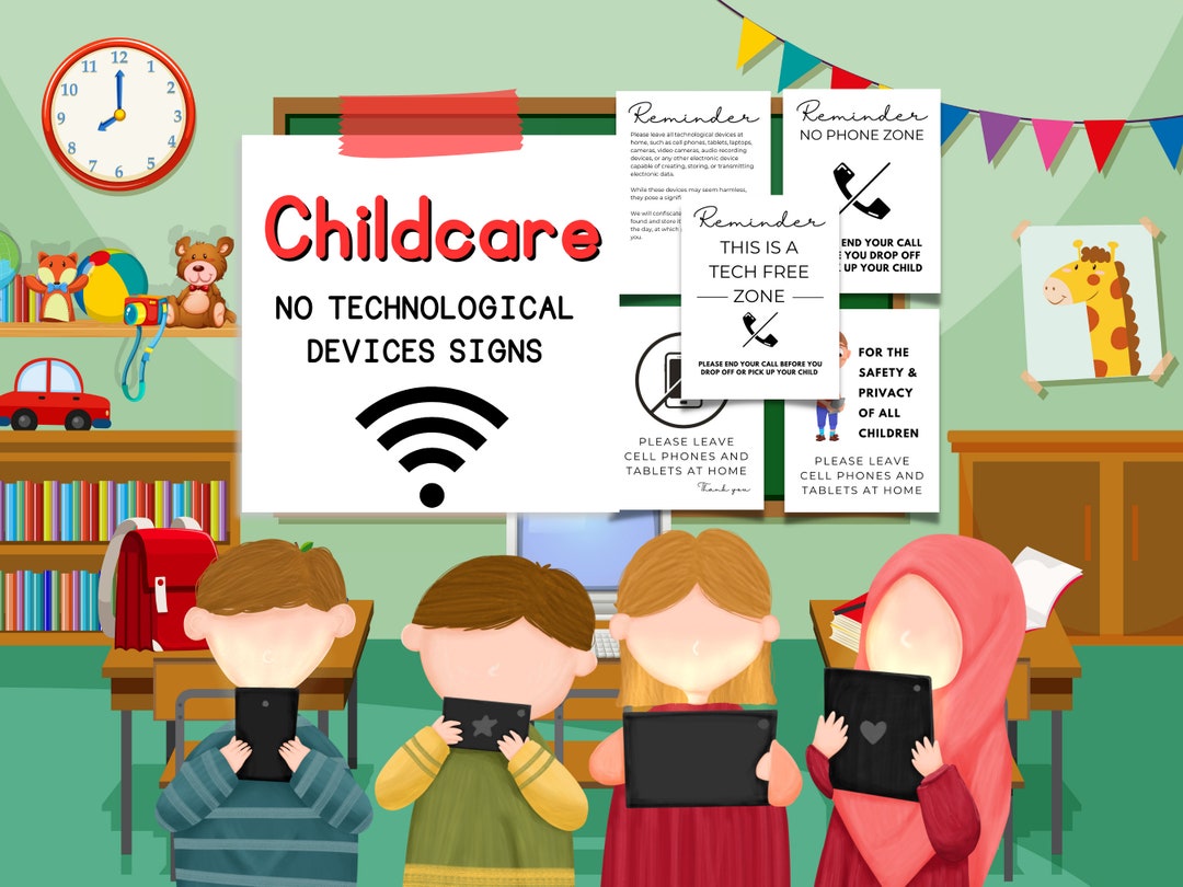 No Tech Device Zone Signs: Childcare Bulletin Board Notices - Etsy