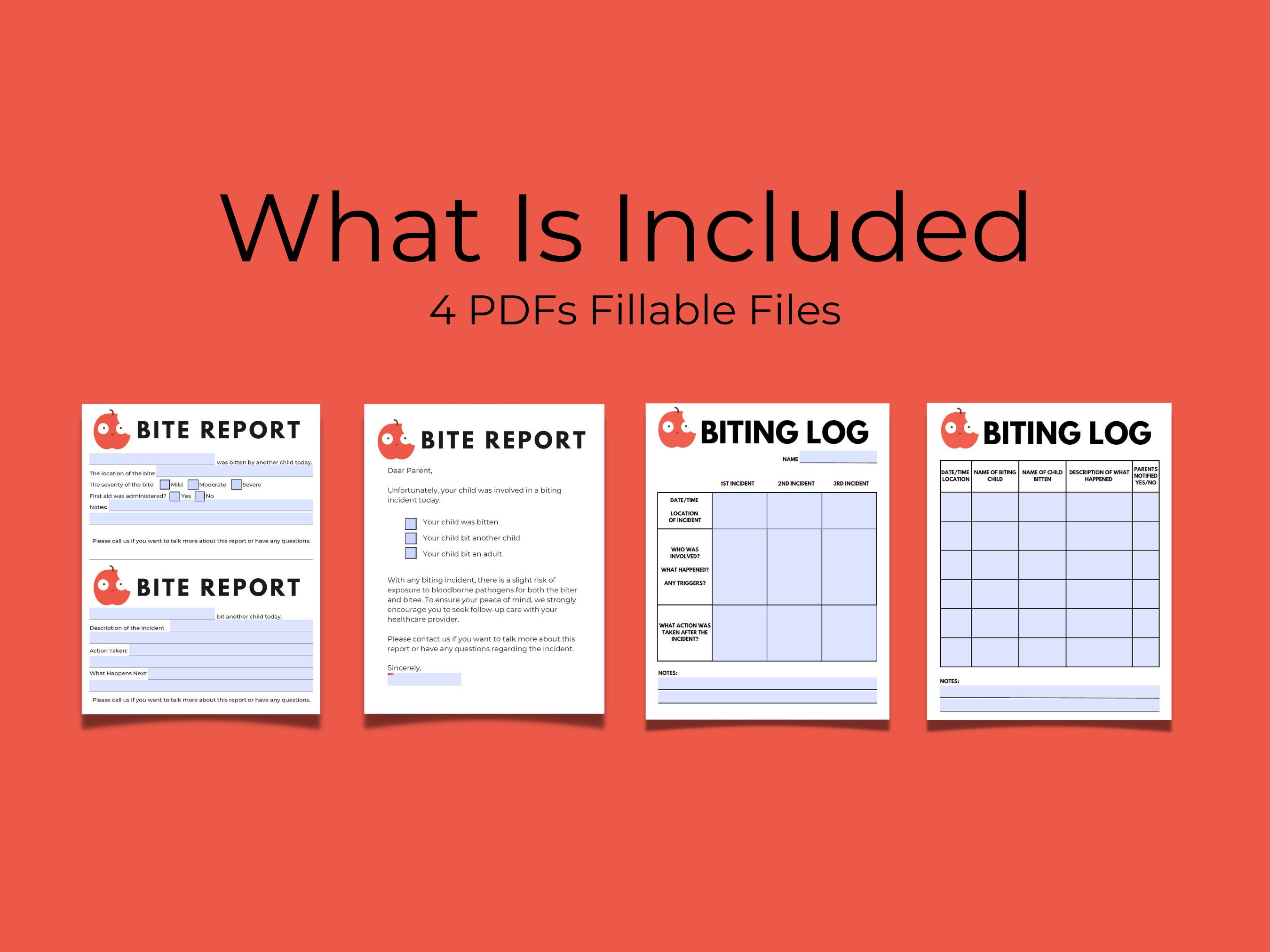 Bite Report Bundle | Bite Notice | Bite Log | Bite Letter to Parents ...