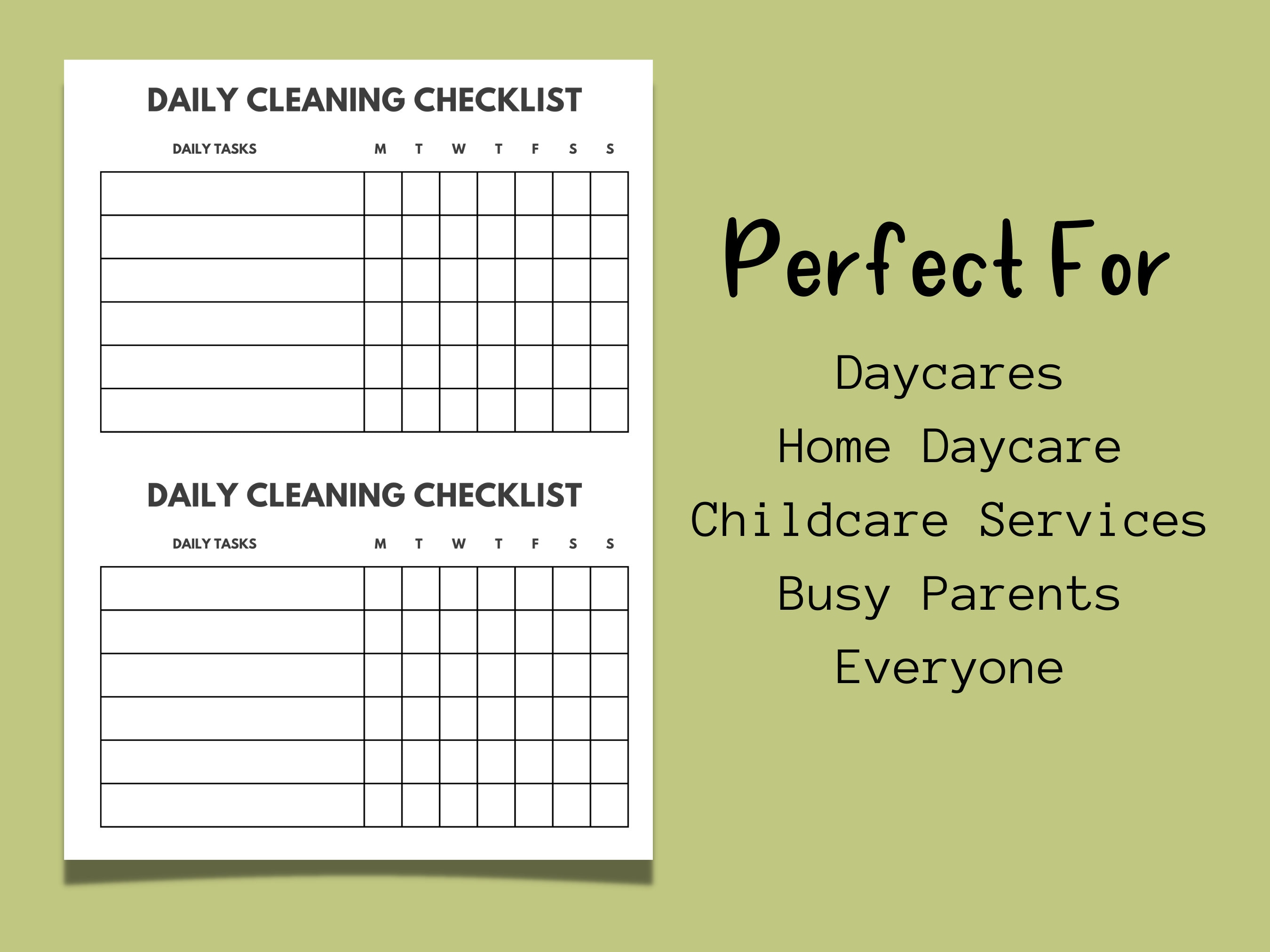 Daycare Daily Cleaning Checklist | Daily Cleaning Planner | Cleaning ...