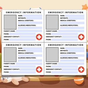 Daycare Emergency Contact Card Template: Child Medical Information - Etsy