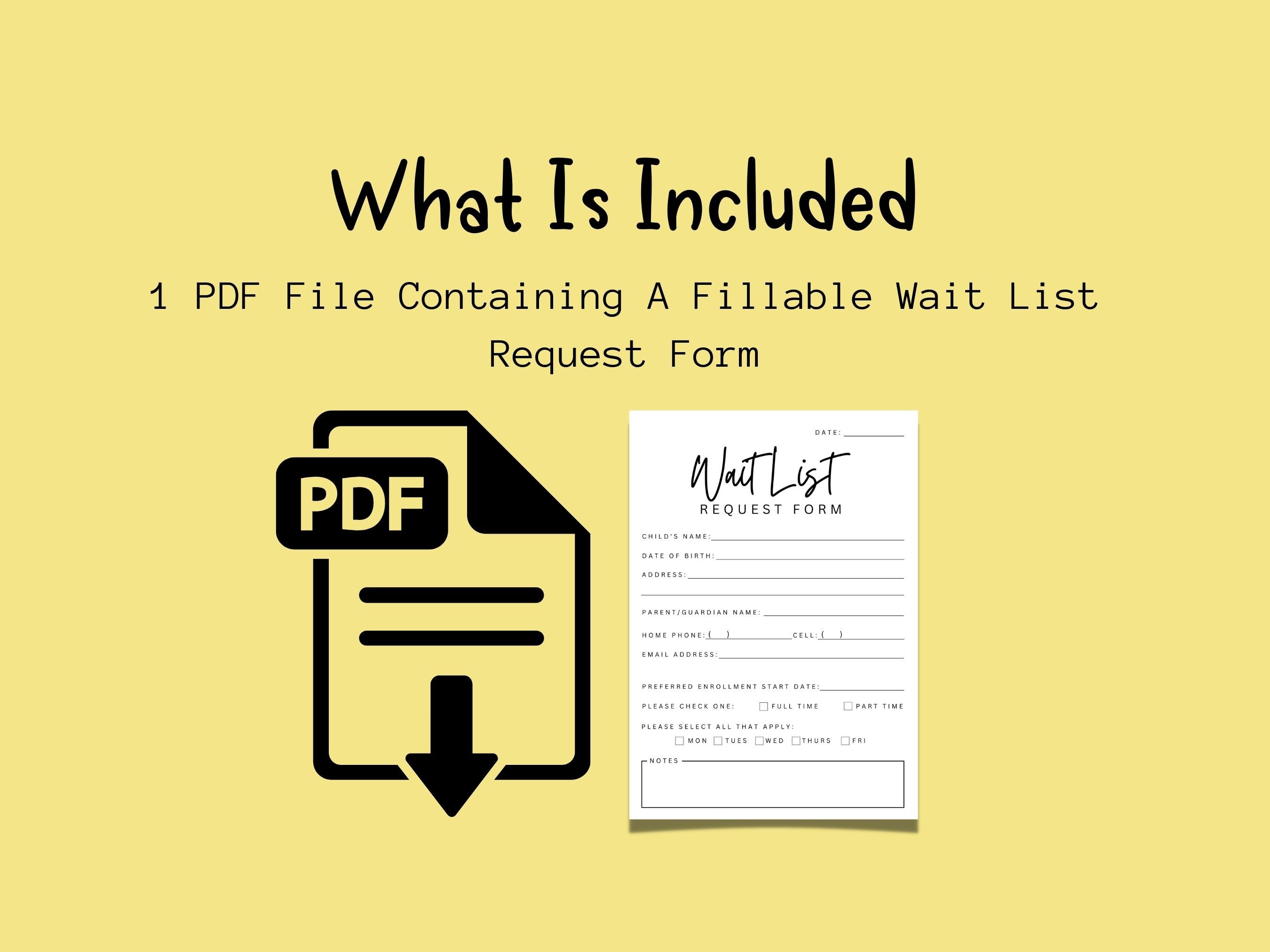 Daycare Wait List | Daycare Waiting List Template | Wait List Request ... Daycare Wait List | Daycare Waiting List Template | Wait List Request ...