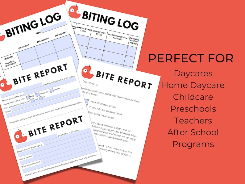Bite Report Bundle | Bite Notice | Bite Log | Bite Letter to Parents ...