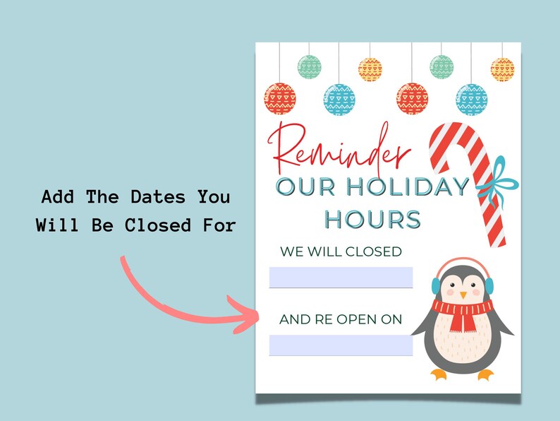 Holiday Hours Sign | Closed for the Holidays Sign | Christmas Hours ...