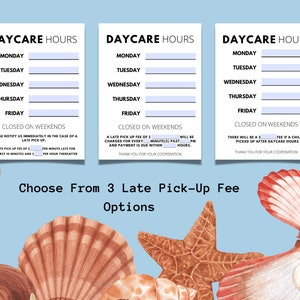 Daycare Business Hour Sign With Late Pick up Fee | Fillable Hours of ...