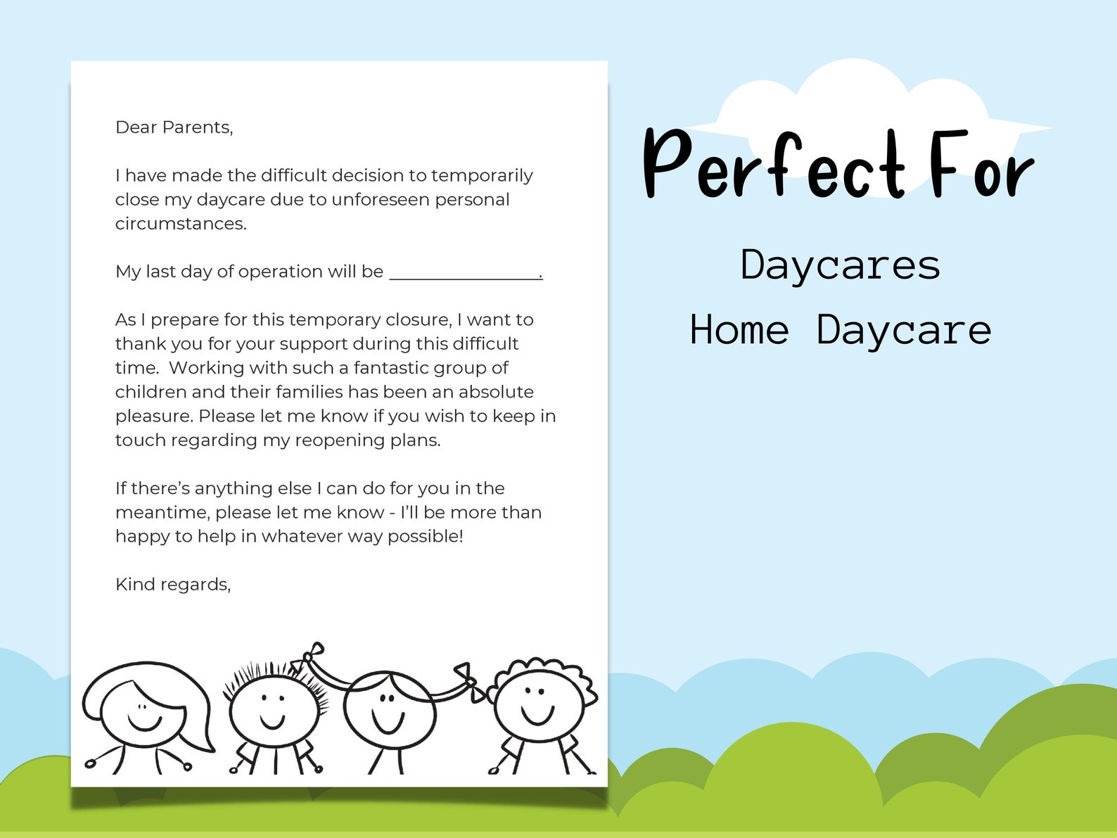 Daycare Temporary Closure Letter to Parents | Daycare Closing Notice ...