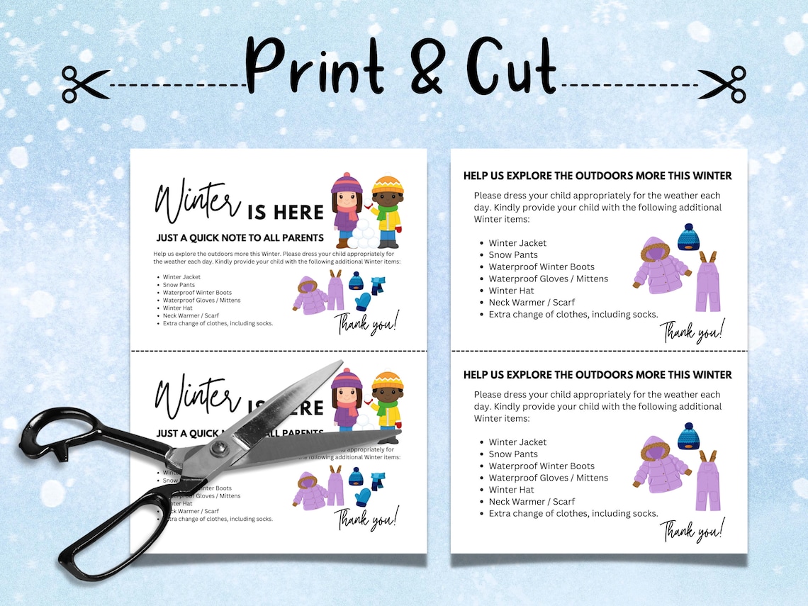 Winter Clothing Reminder for Daycares | Change of Clothes Slip ...