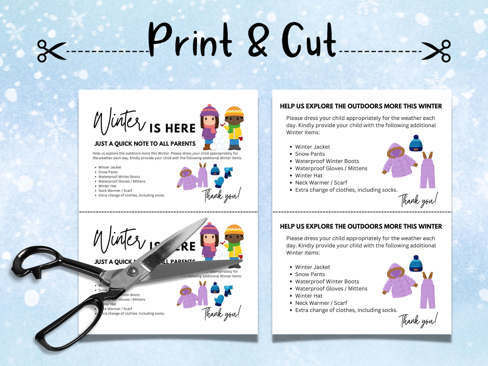 Winter Clothing Reminder for Daycares | Change of Clothes Slip ...