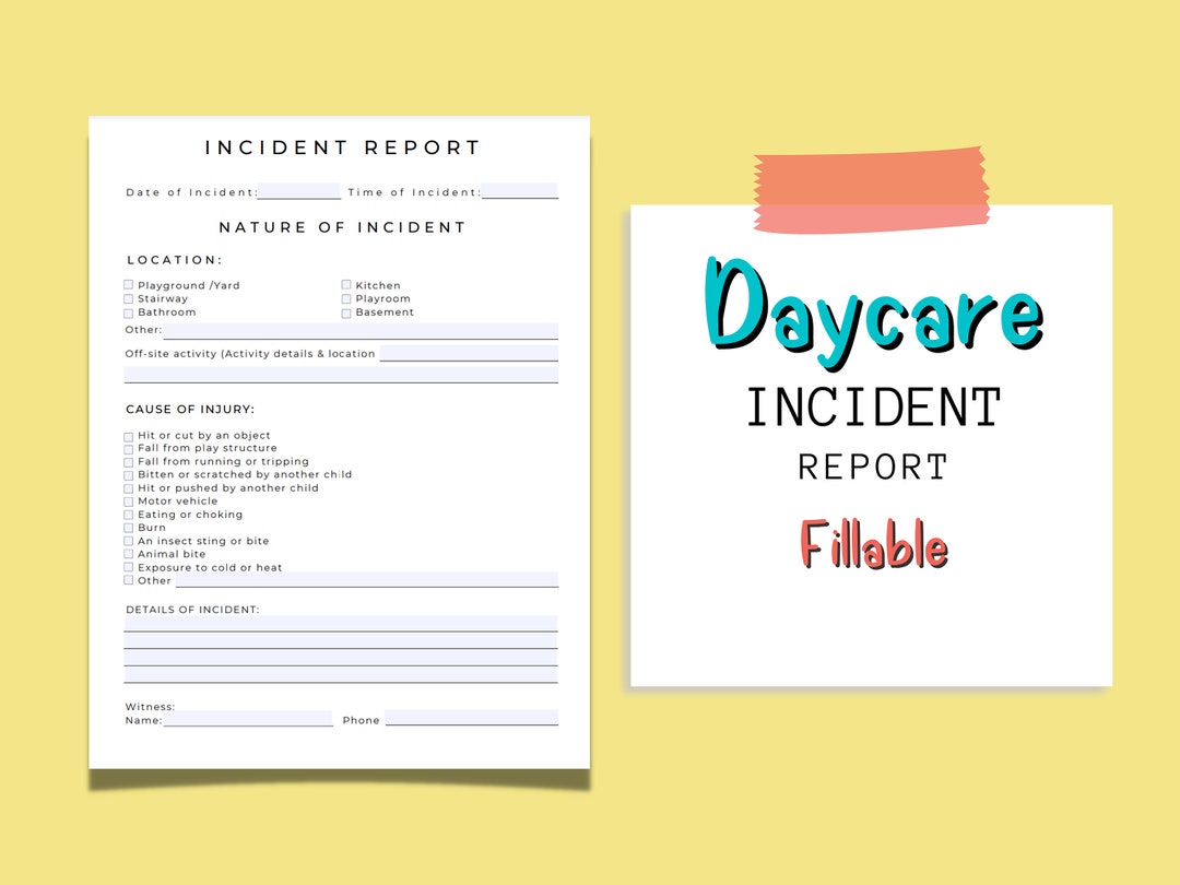 Incident Report for Daycares | Accident Report | Daycare Forms - Etsy