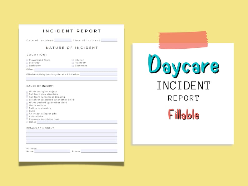 Incident Report for Daycares | Accident Report | Daycare Forms - Etsy