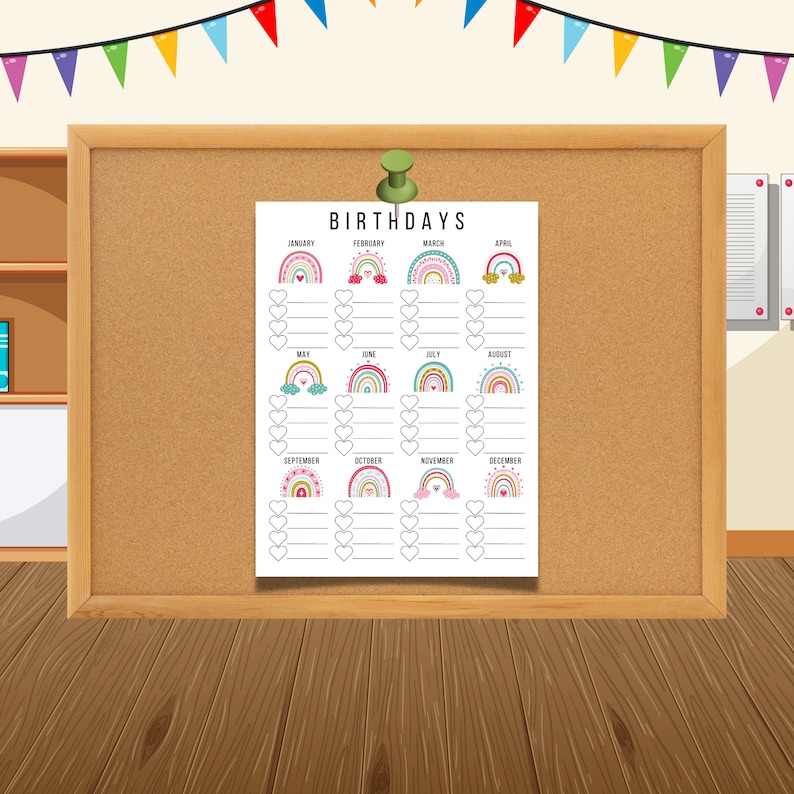 Boho Rainbow Birthday Tracker Birthday Tracker Printable Template ...