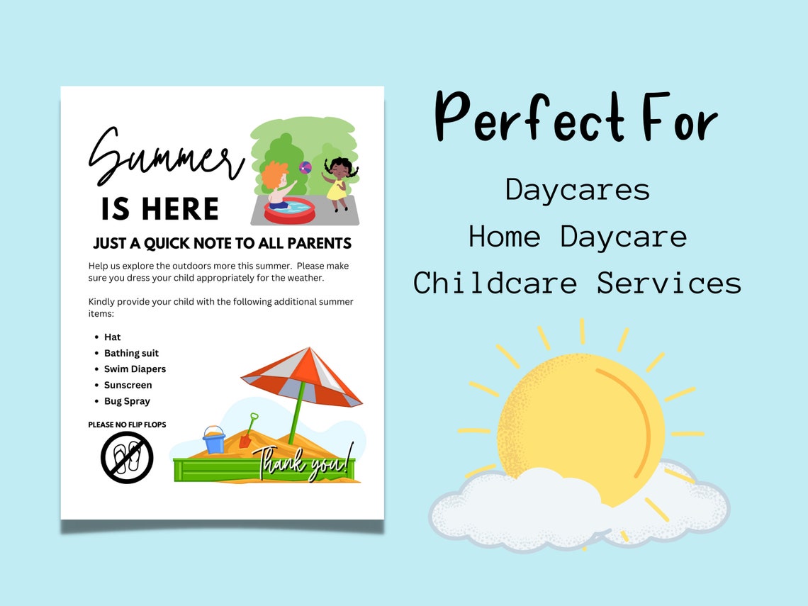 Summer Clothing Reminder for Daycares | Change of Clothes Slip ...