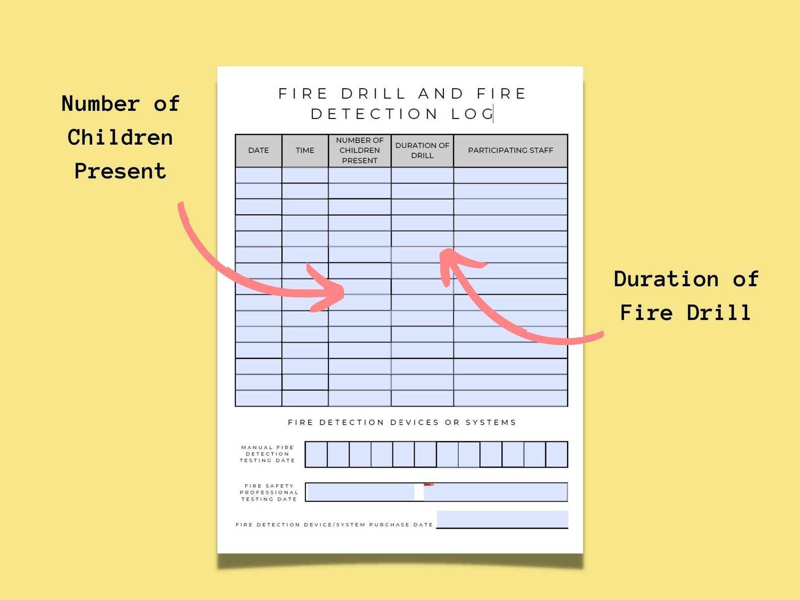 Daycare Fire Drill & Detection Log: Fillable Emergency Forms for ...