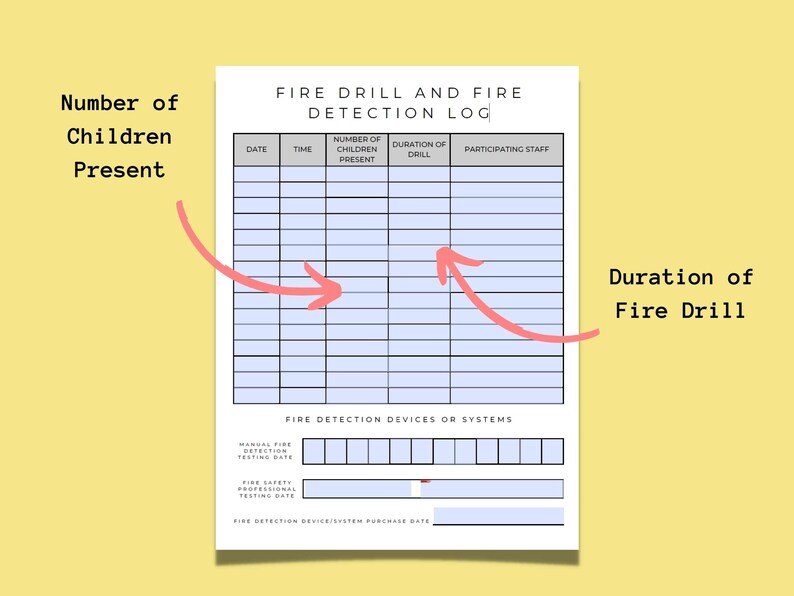 Daycare Fire Drill & Detection Log: Fillable Emergency Forms for ...