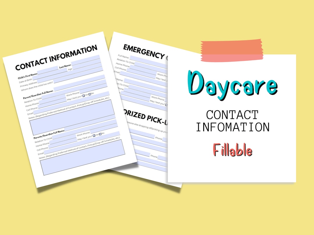 Daycare Contact Information Forms | Emergency Contact Forms for ...