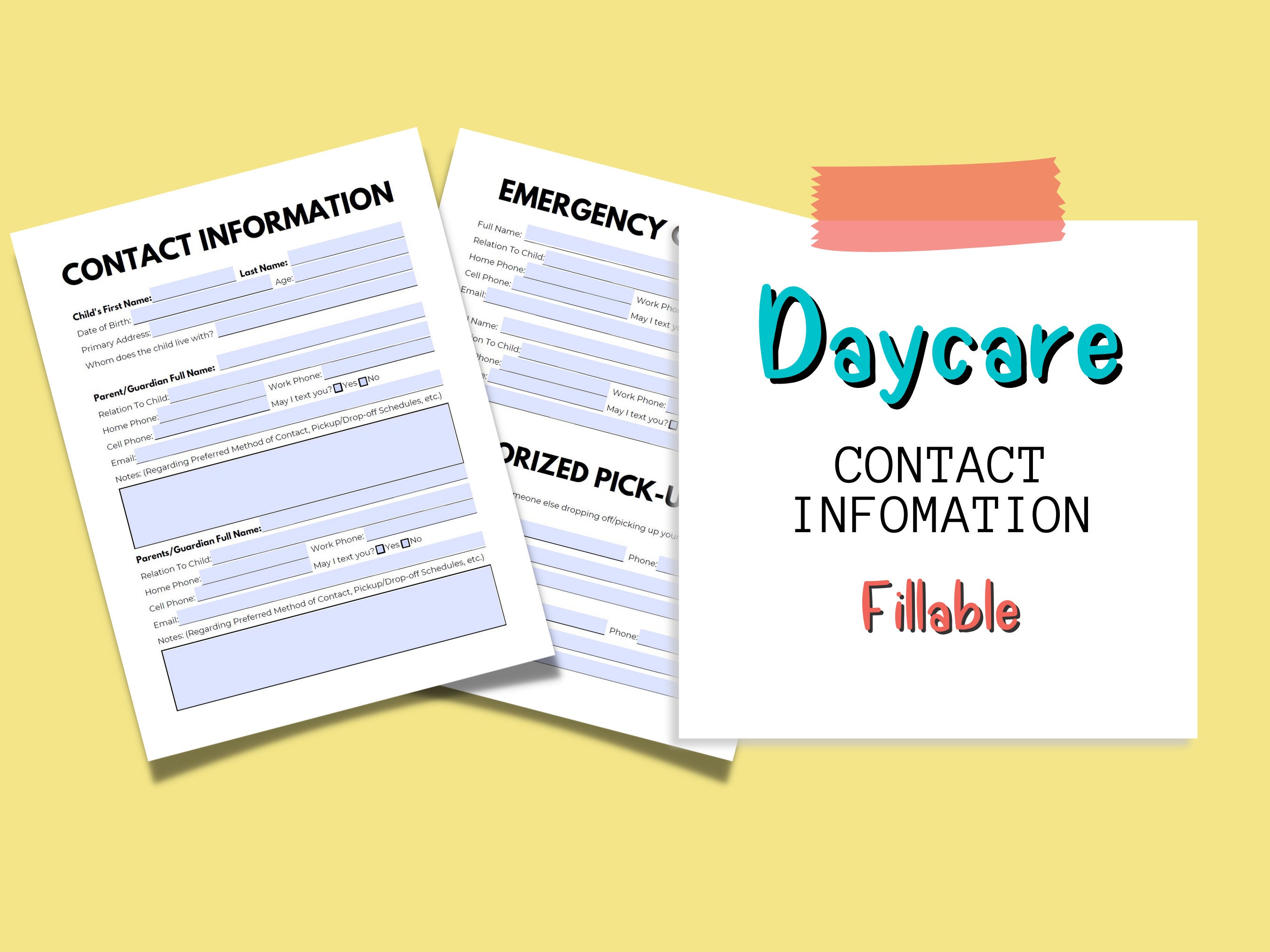 Daycare Contact Information Forms | Emergency Contact Forms for ...
