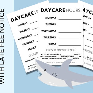 Daycare Business Hour Sign With Late Pick up Fee | Fillable Hours of ...