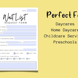 Daycare Wait List Request Form for Home Daycare & Childcare Centers - Etsy