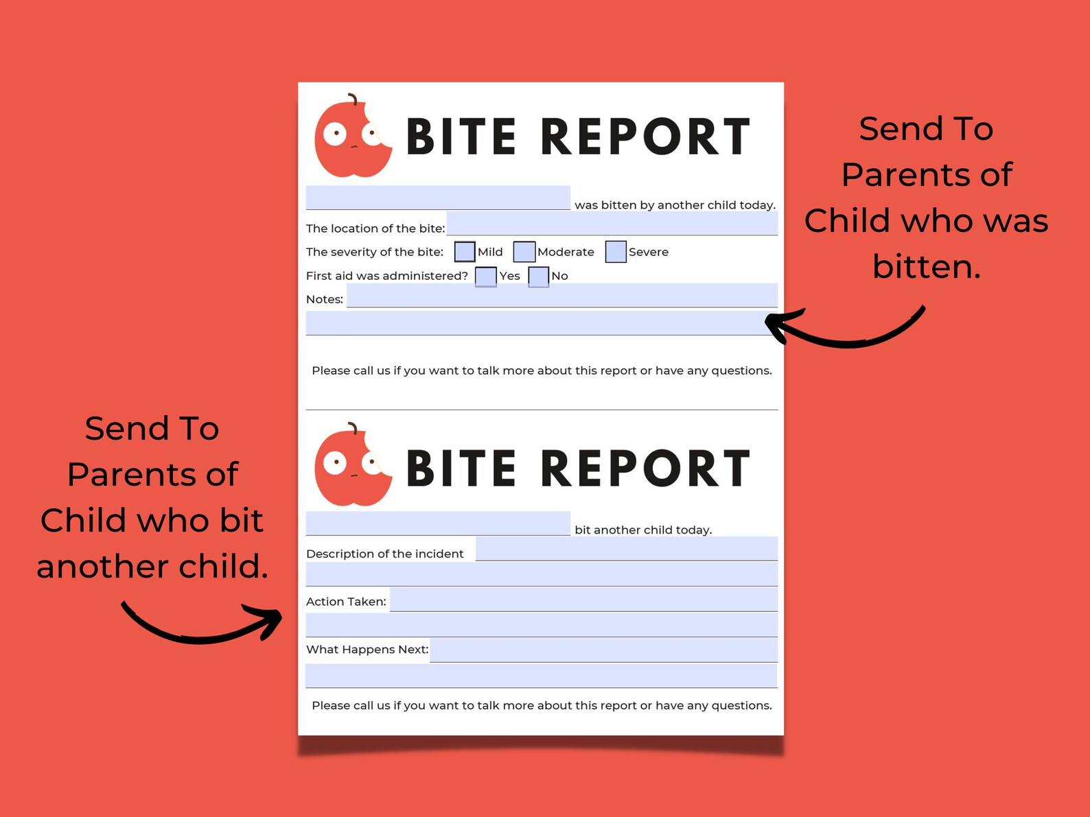 Bite Report Bundle | Bite Notice | Bite Log | Bite Letter to Parents ...