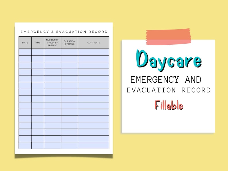 Emergency and Evacuation Record for Daycares Daycare Forms - Etsy