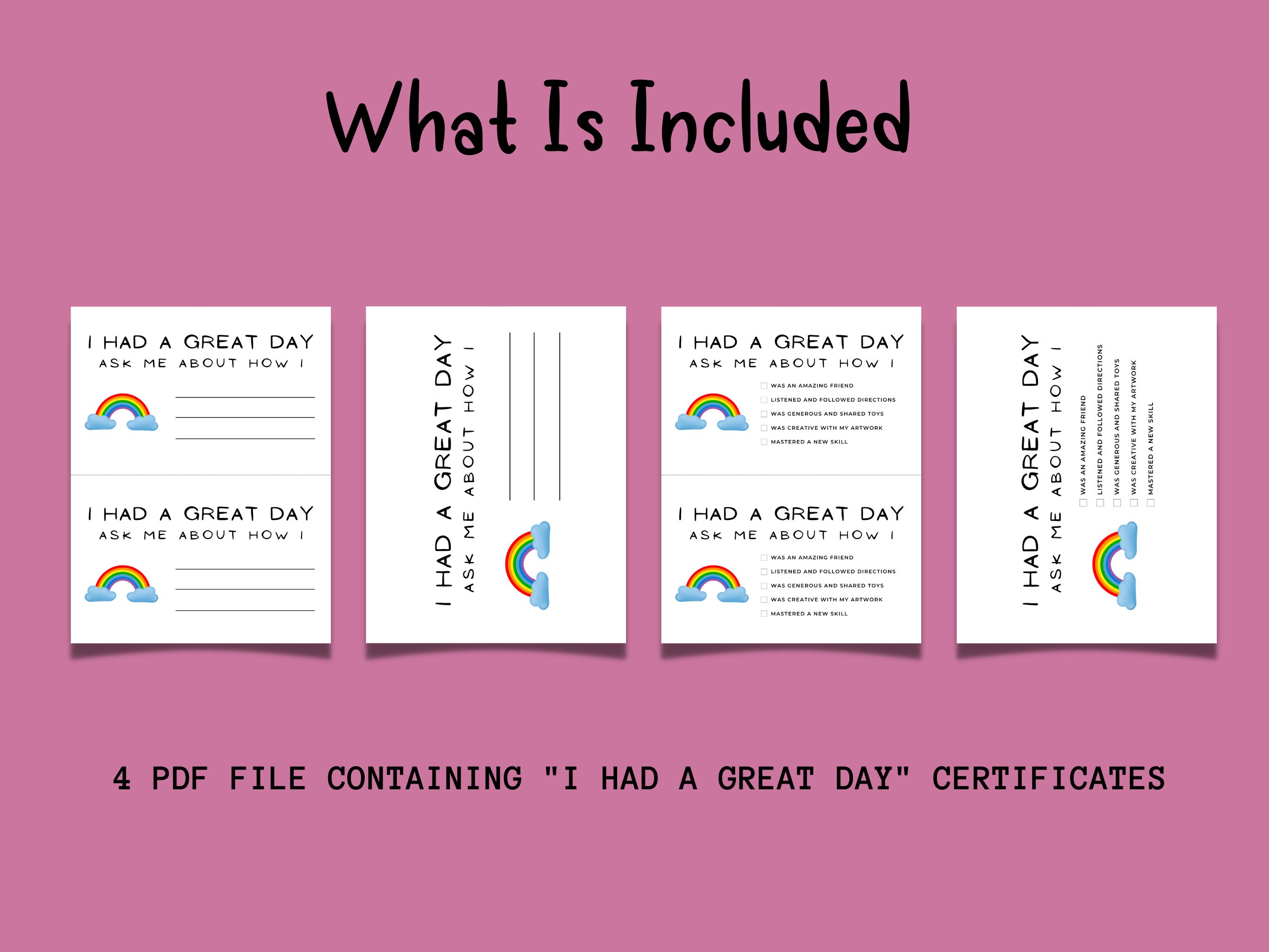 I Had A Great Day Kids Certificate of Achievement | Parents Notice ...