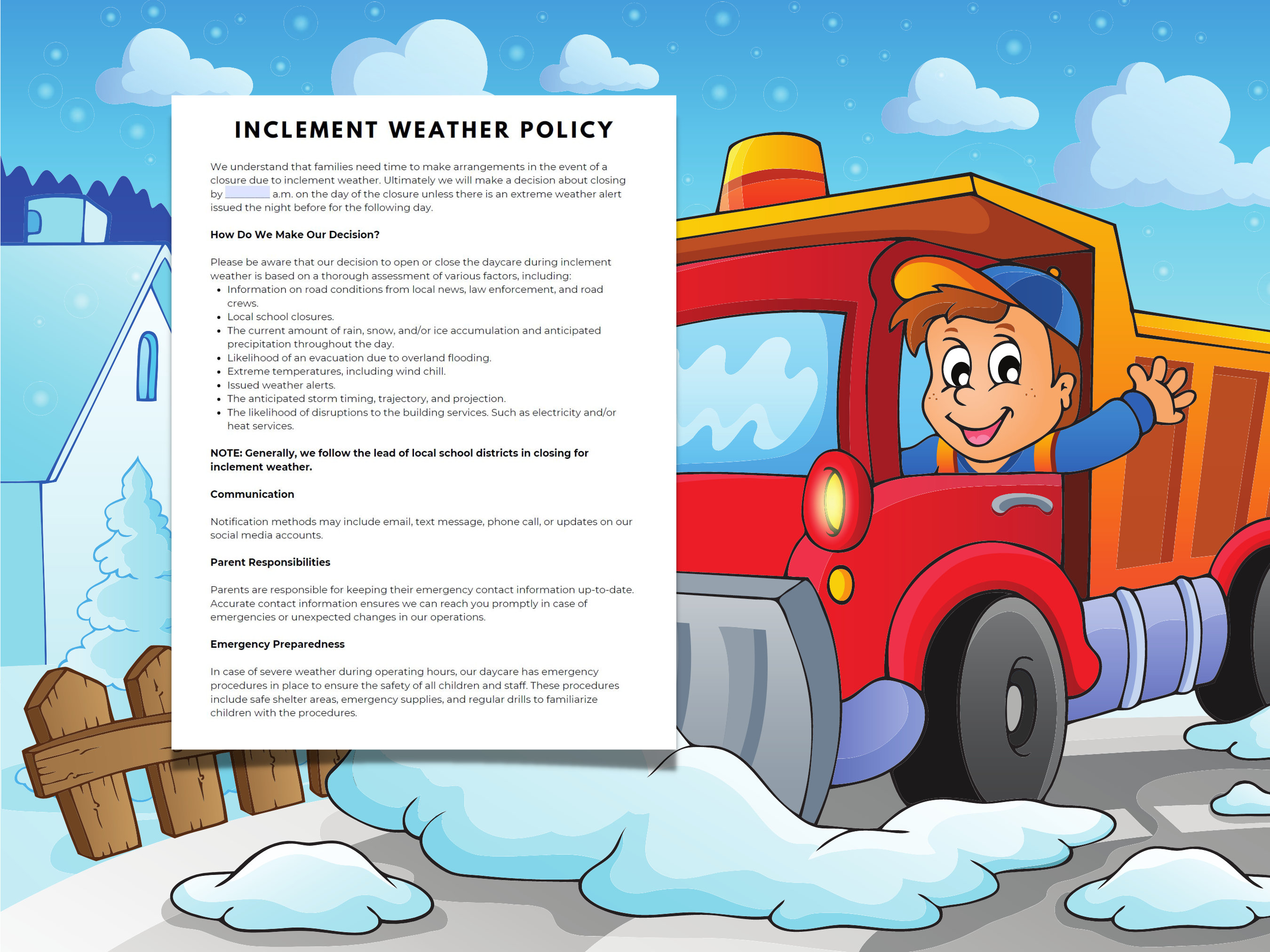Daycare Inclement Weather Policy for Home Daycare & Childcare Centers ...