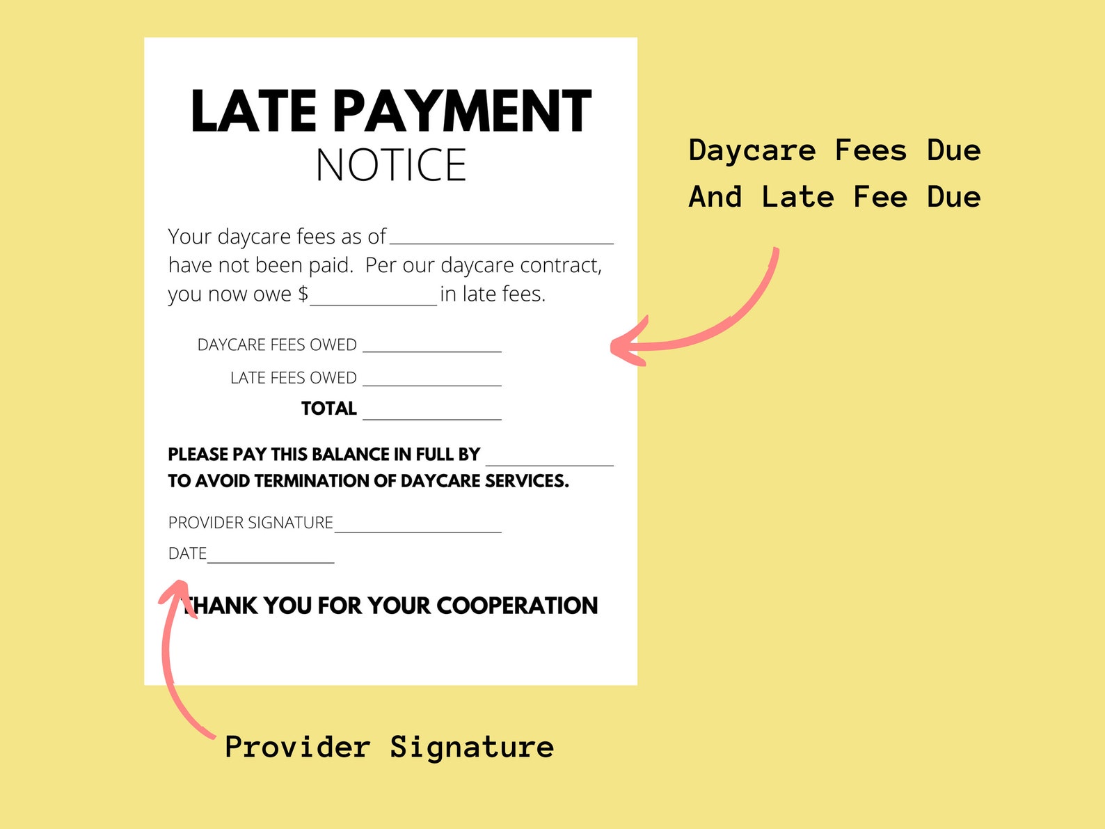 Daycare Late Payment Notice - Etsy