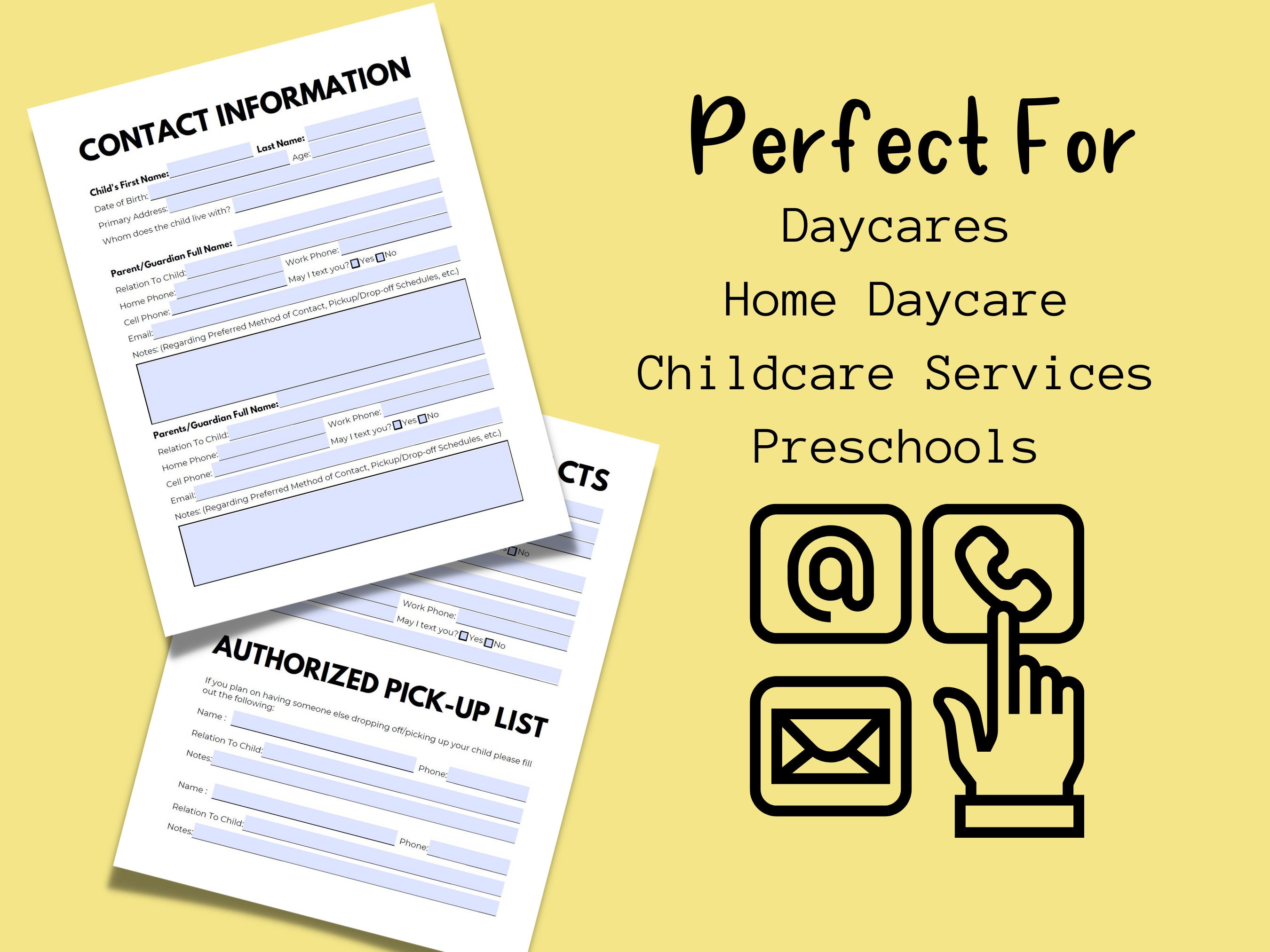 Daycare Contact Information Forms | Emergency Contact Forms for ...