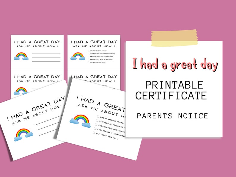 I Had A Great Day Kids Certificate of Achievement | Parents Notice ...