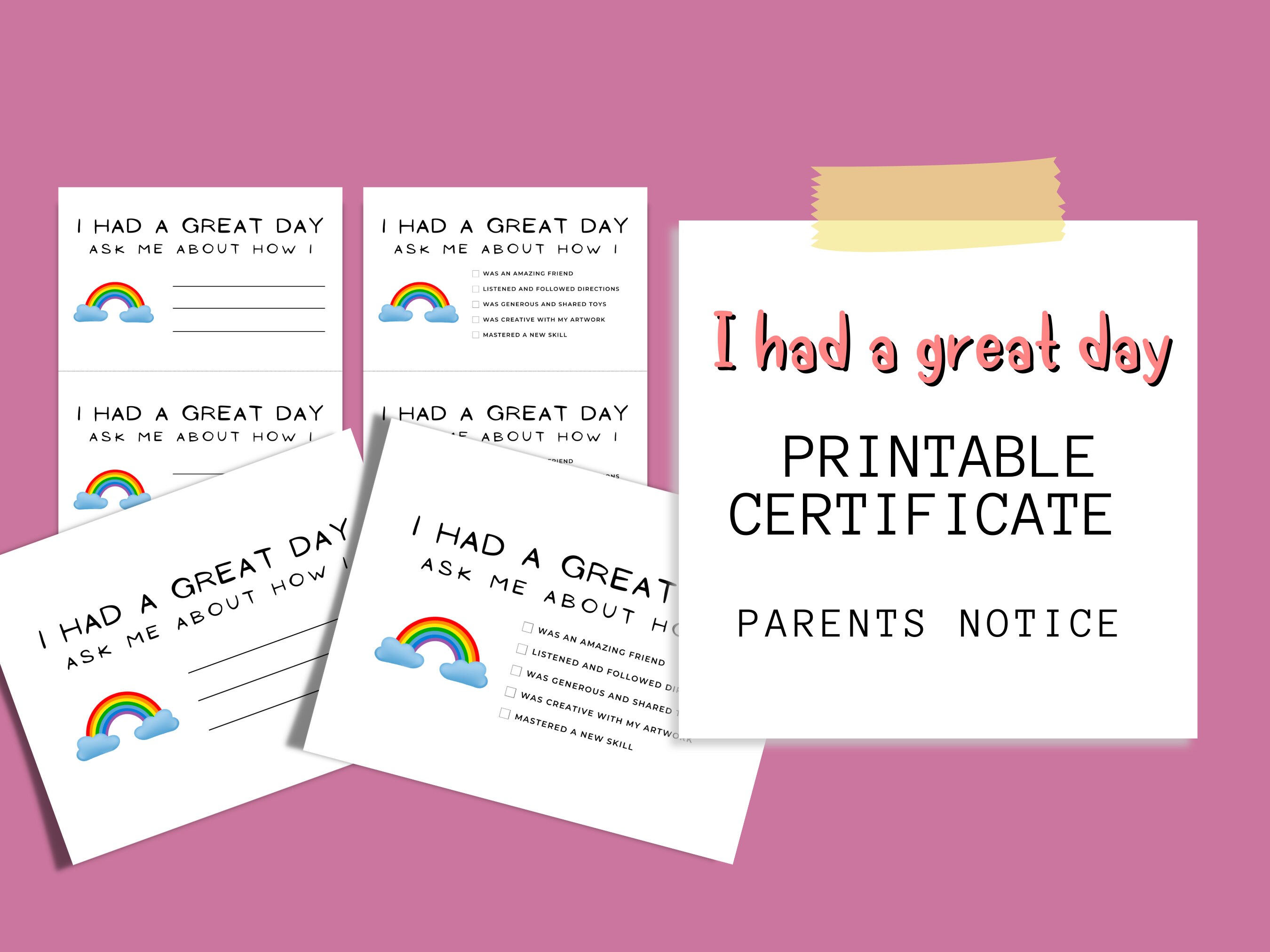 I Had A Great Day Kids Certificate of Achievement | Parents Notice ...