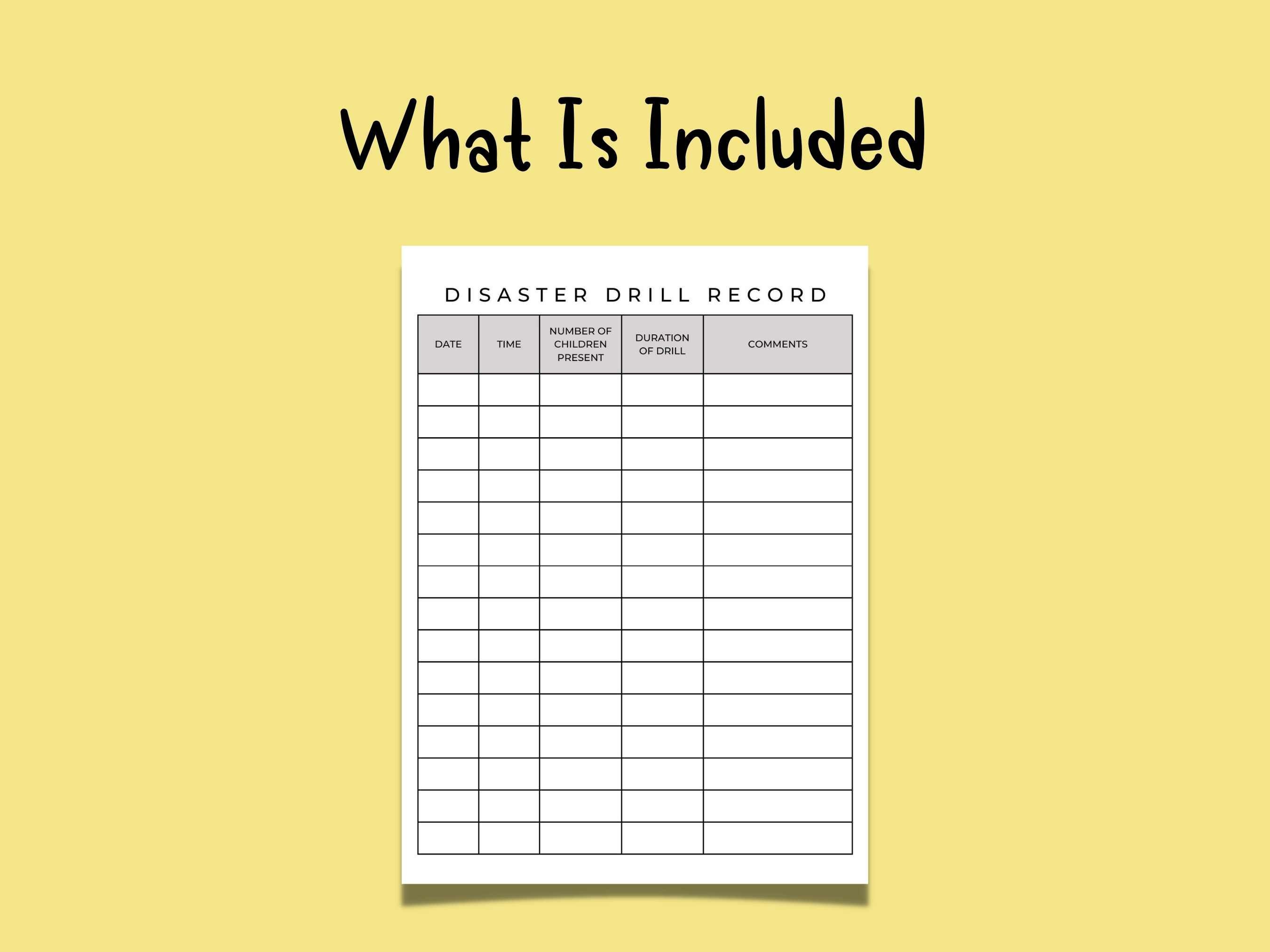 Disaster Drill Record for Daycares | Disaster Drill Template ...