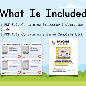 Daycare Emergency Contact Card Template: Child Medical Information - Etsy