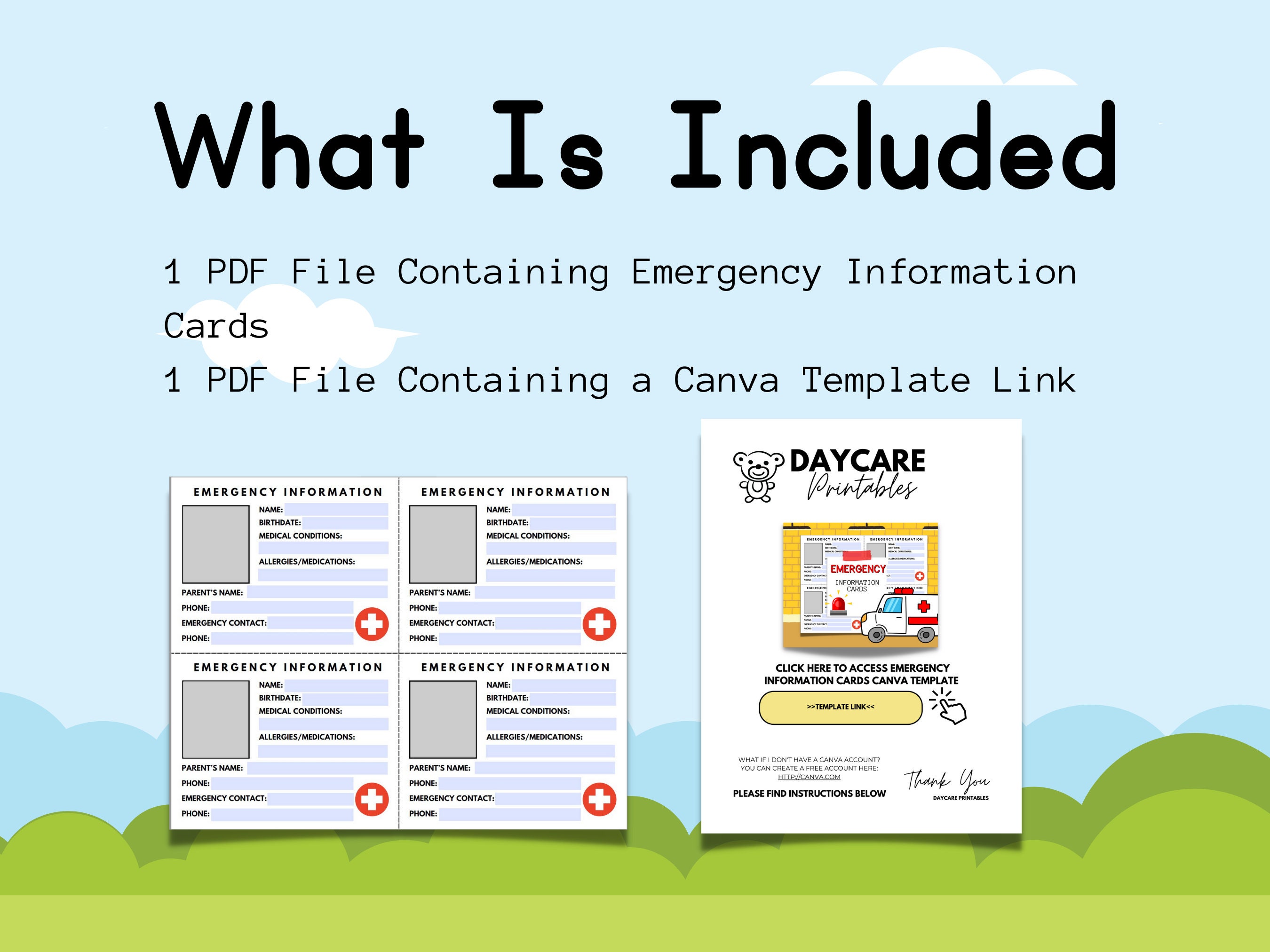 Daycare Emergency Contact Card Template: Child Medical Information - Etsy