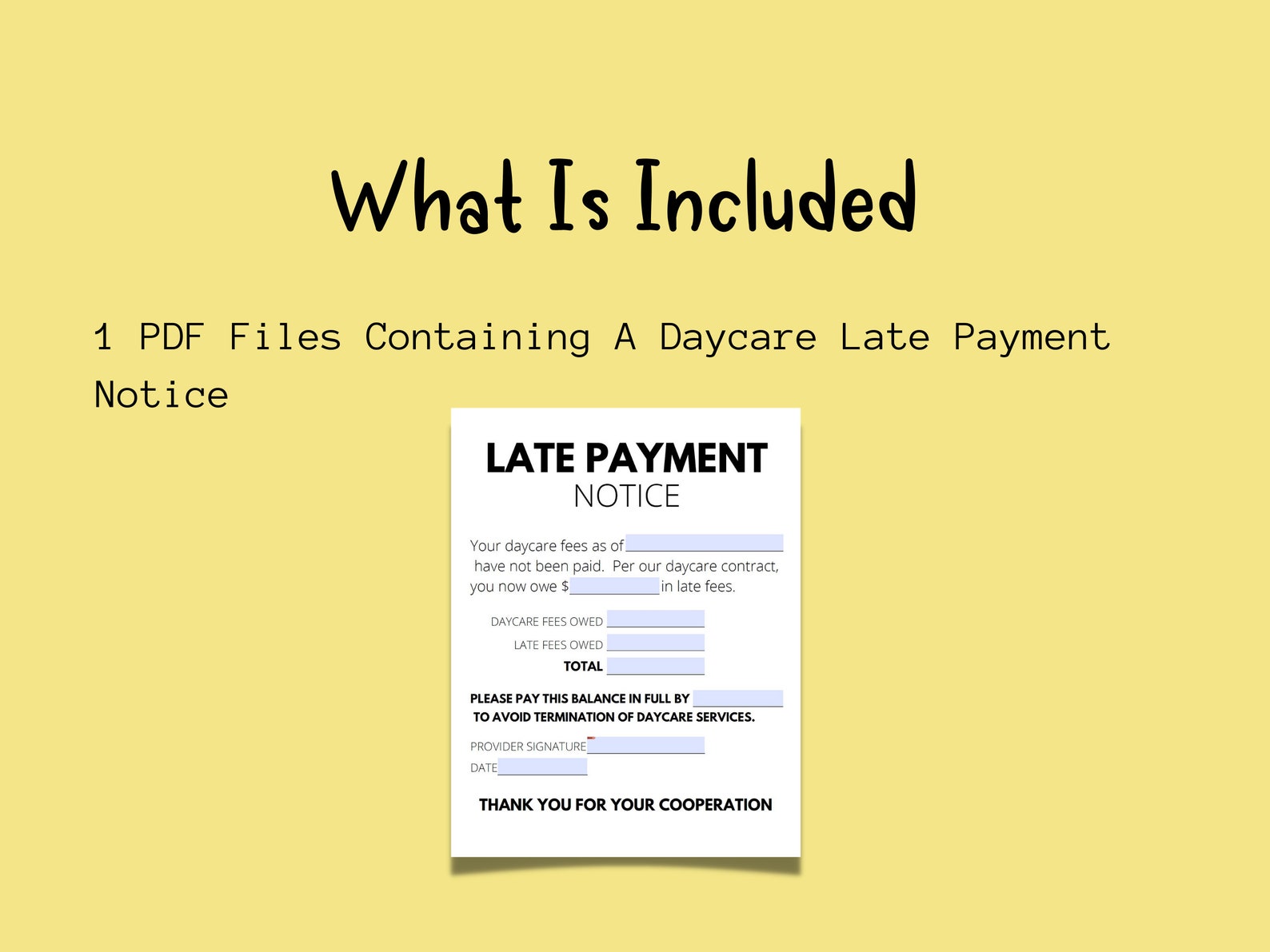 Daycare Late Payment Notice - Etsy