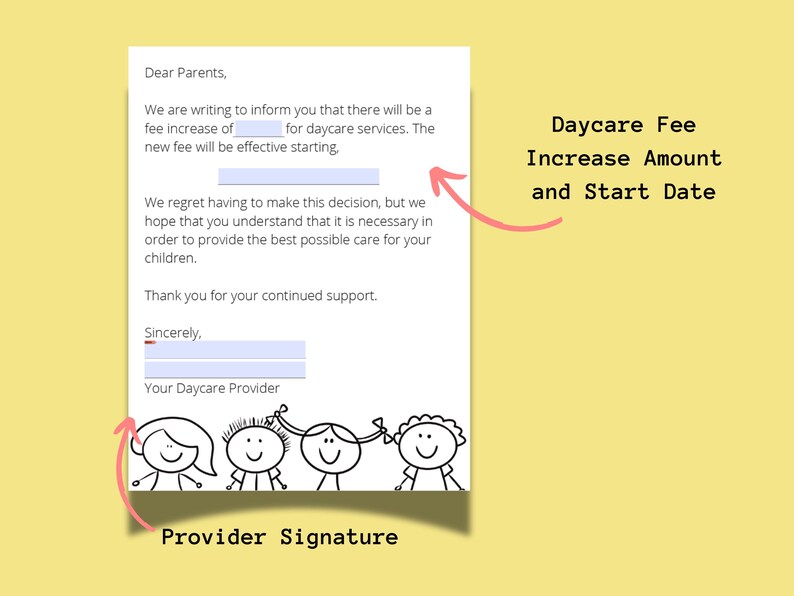 Daycare Fee Increase Letter | Childcare Rate Increase Letter | Fillable ... Daycare Fee Increase Letter | Childcare Rate Increase Letter | Fillable ...