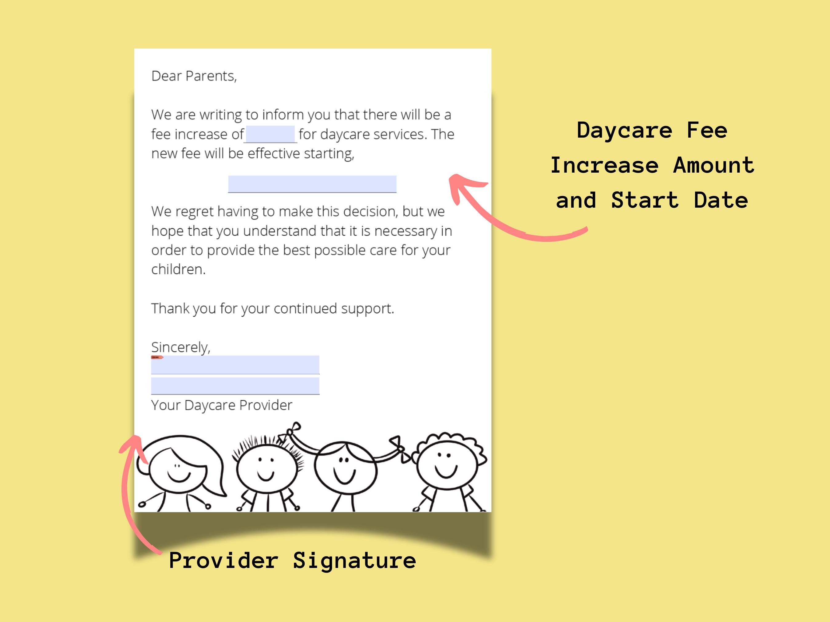 Daycare Fee Increase Letter for Home Daycare & Childcare Centers - Etsy