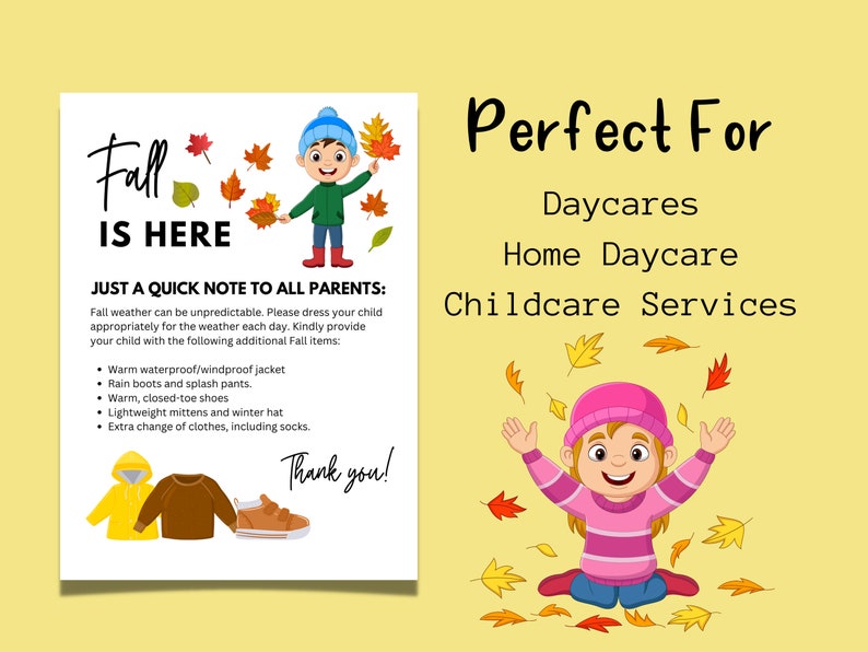 Daycare Fall Clothing Reminder Notice - Etsy