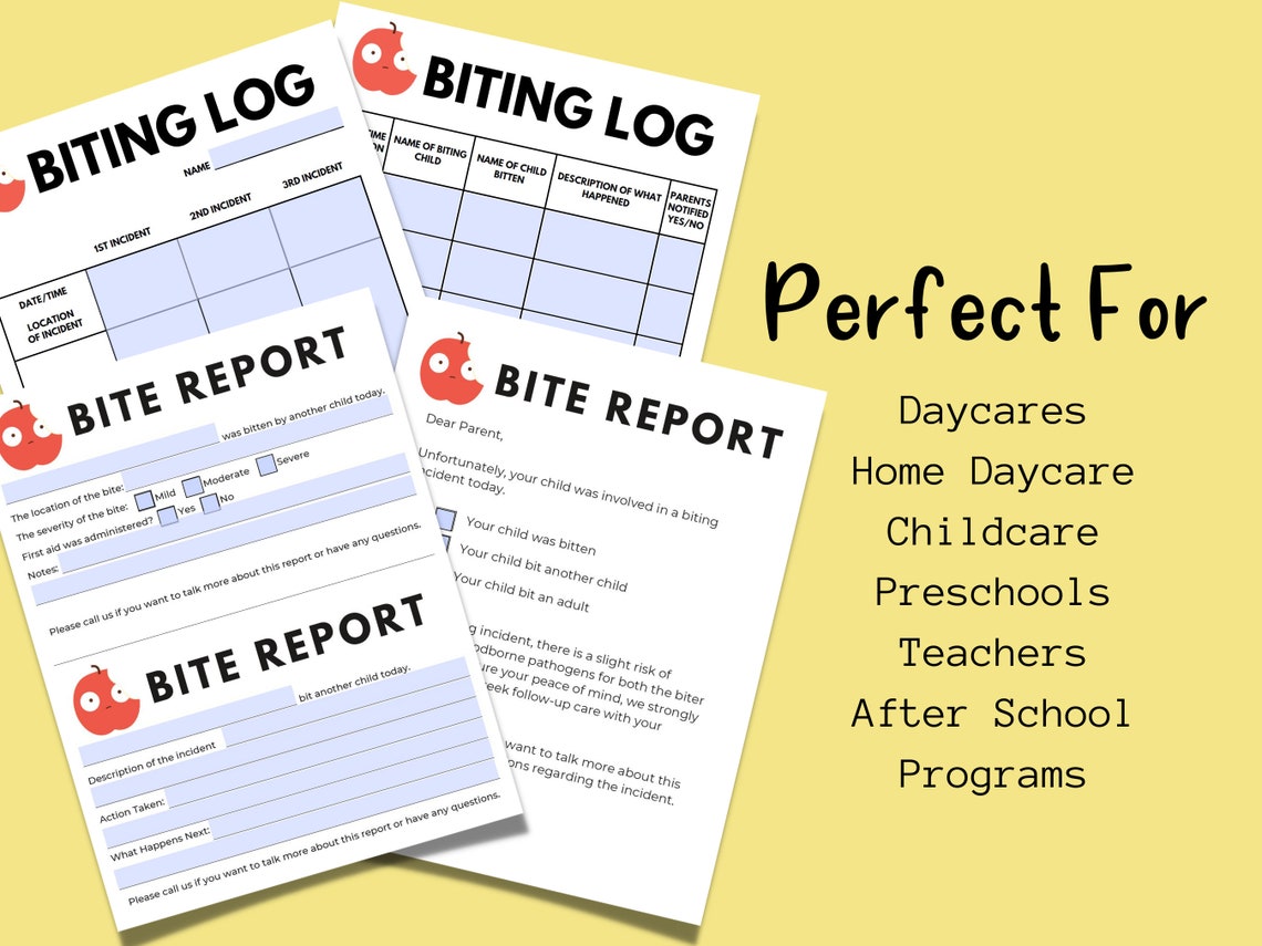 Bite Report Bundle | Bite Notice | Bite Log | Bite Letter to Parents ...