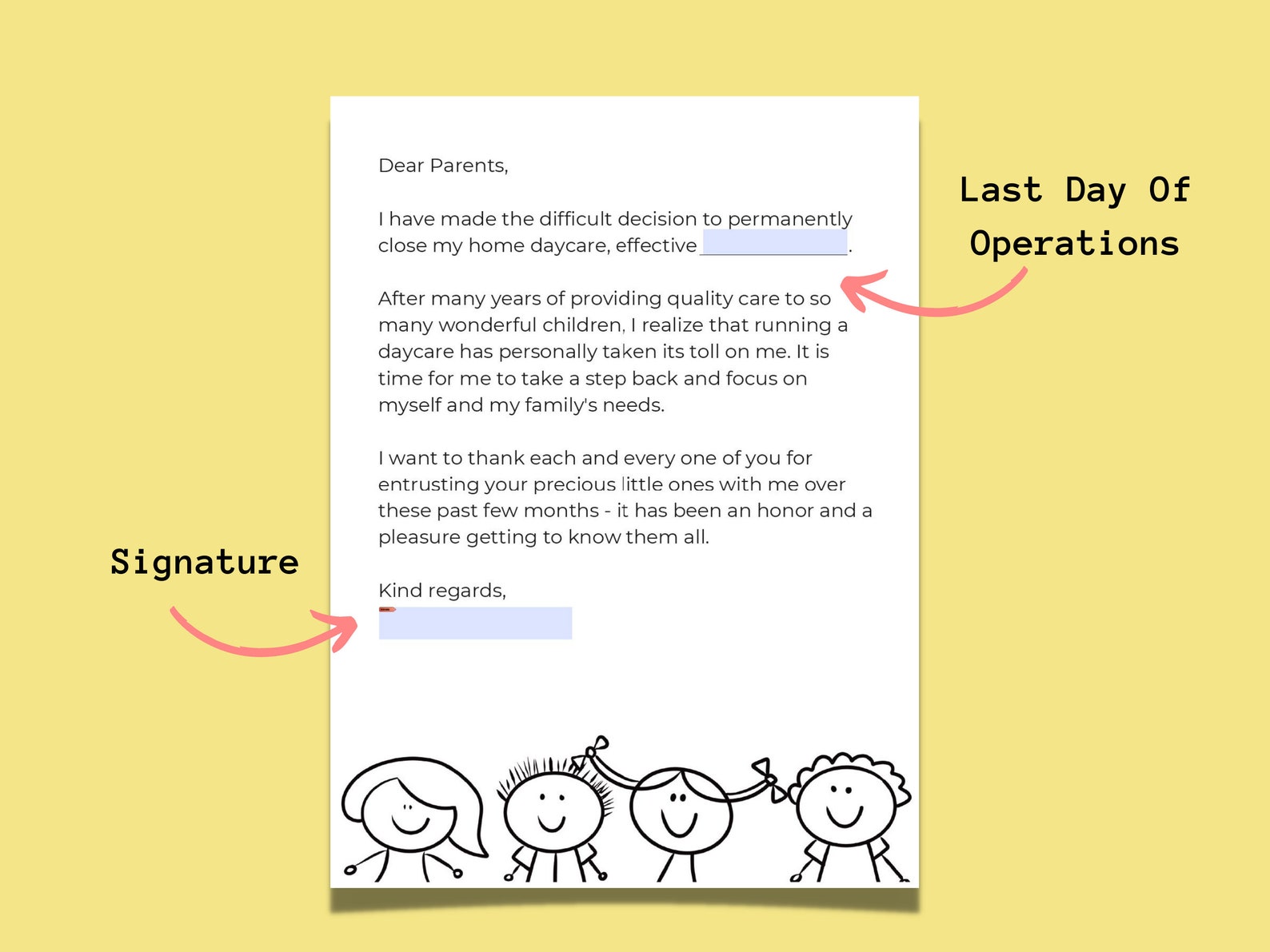 Daycare Closure Letter to Parents for Home Daycare & Childcare Centers ...