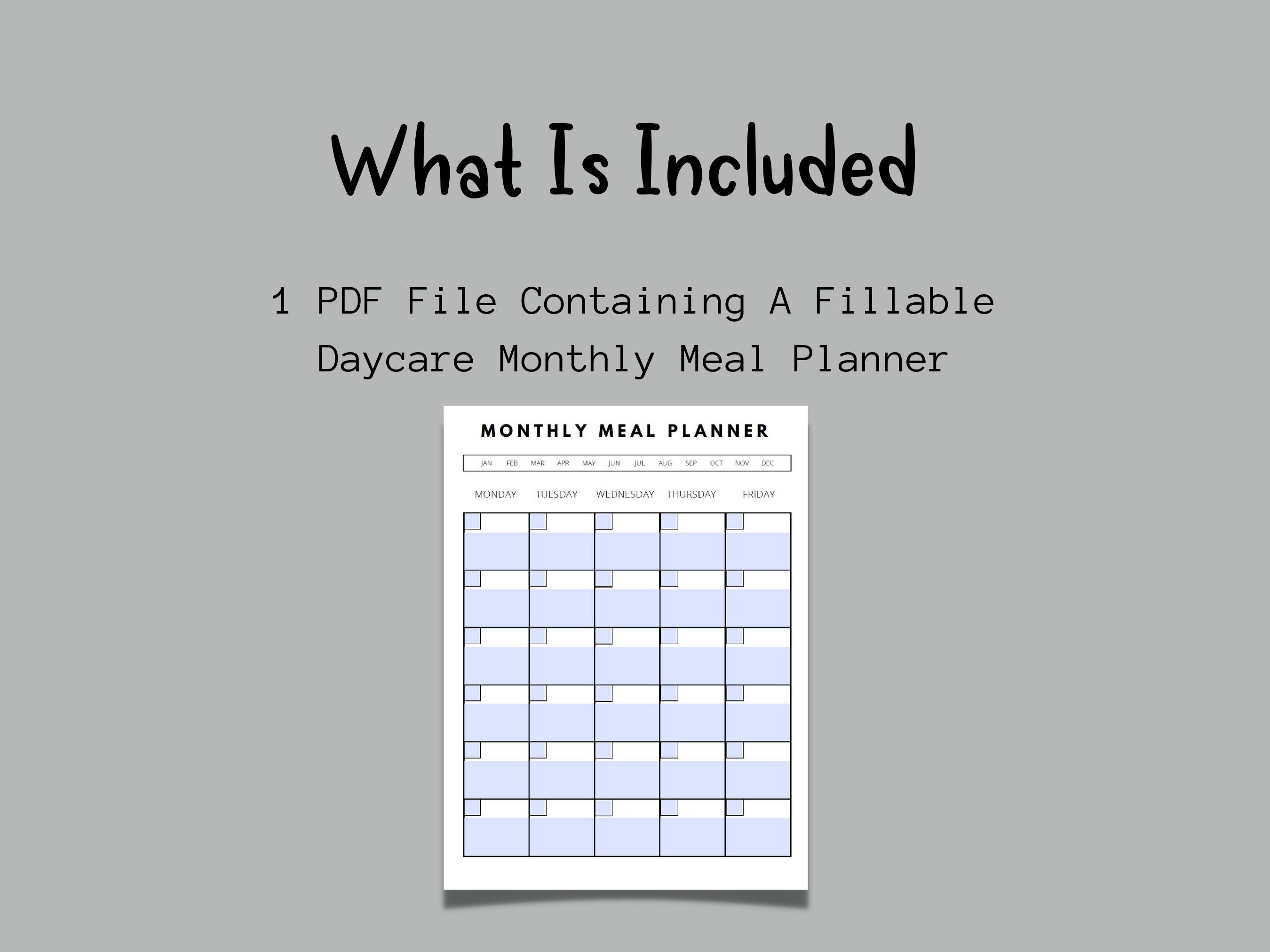 Daycare Monthly Meal Planner | Monthly Meal Plan for Daycares | Daycare ...