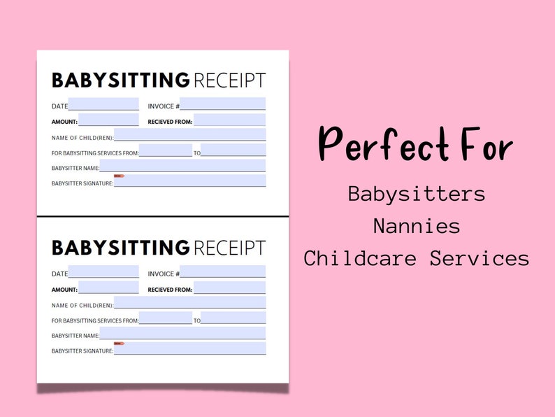 Babysitting Receipt Template - Etsy