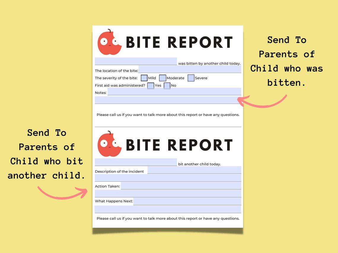 Bite Report Bundle | Bite Notice | Bite Log | Bite Letter to Parents ...