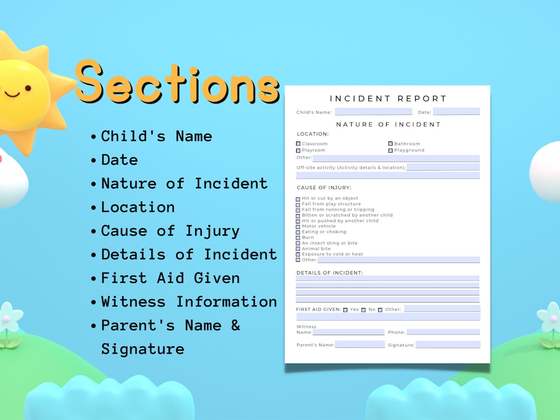 Daycare Accident Report Form Incident Report for Daycare Preschool ... Daycare Accident Report Form Incident Report for Daycare Preschool ...