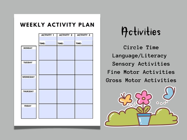 Daycare Weekly Activity Planner | Toddler Activities Lesson Planner ...