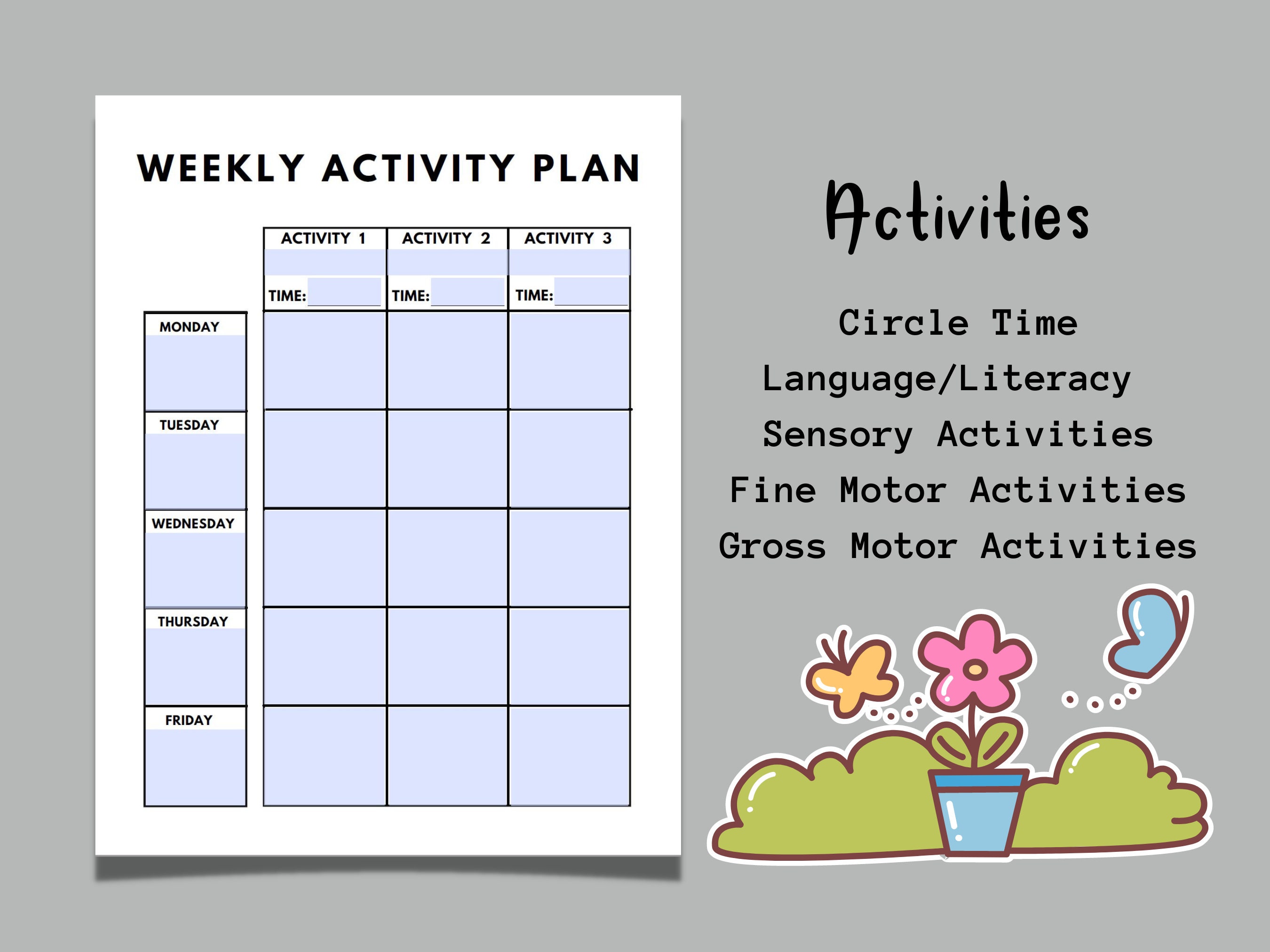 Daycare Weekly Activity Planner | Toddler Activities Lesson Planner ...