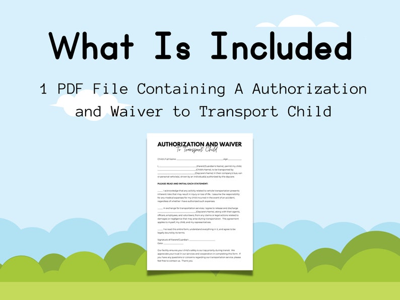 Authorization and Waiver to Transport Child | Transportation Policy for ...