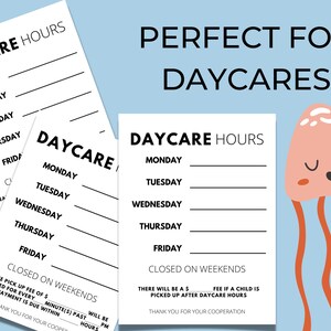 Daycare Business Hour Sign With Late Pick up Fee | Fillable Hours of ...