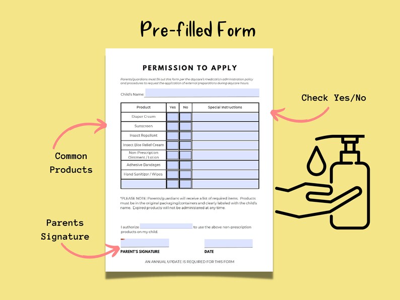 Permission to Apply Form for Daycares | Medication Permission Form for ...