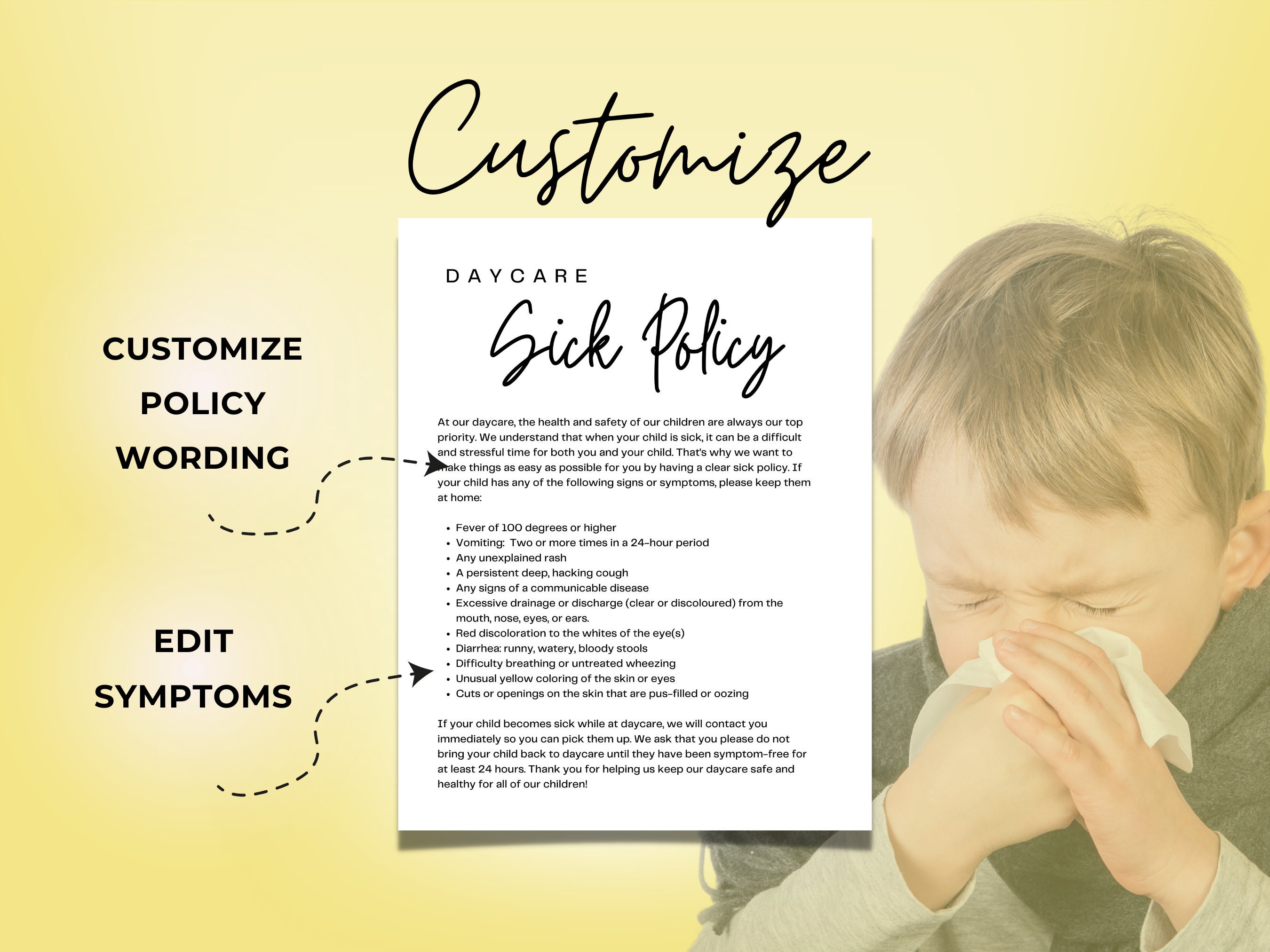Daycare Sick Policy Template for Home Daycare & Childcare Centers - Etsy