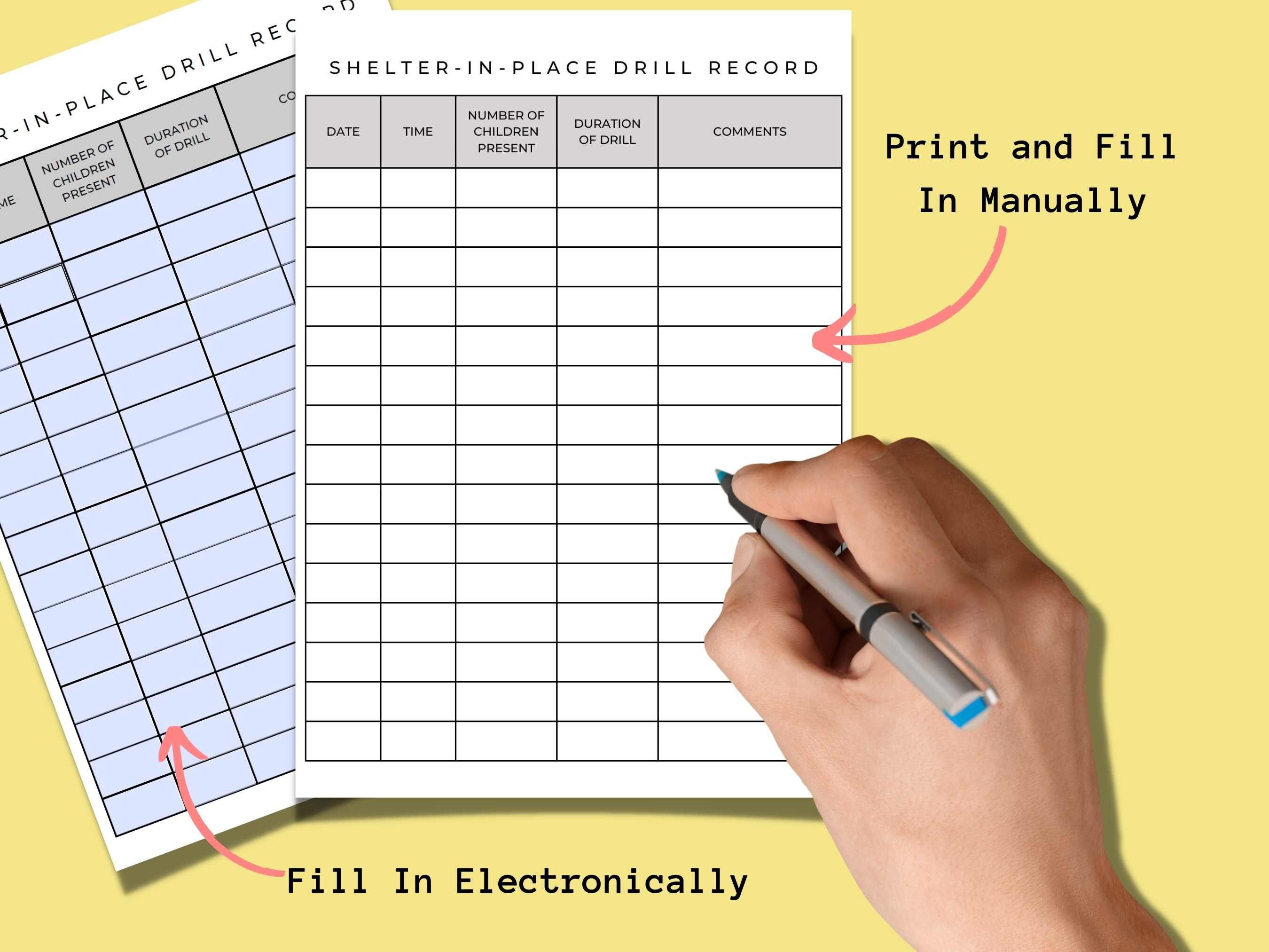 Shelter in Place Drill Record Daycare Forms Childcare - Etsy